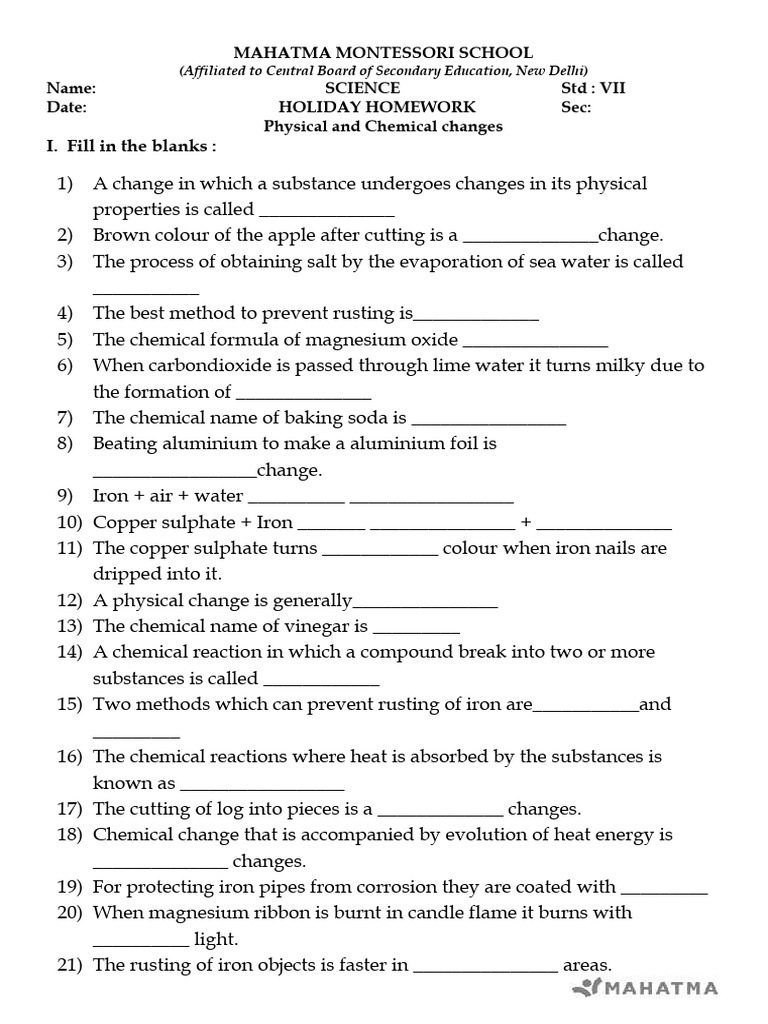 Grade 7 Science Holiday Homework | PDF | Acid | Heat