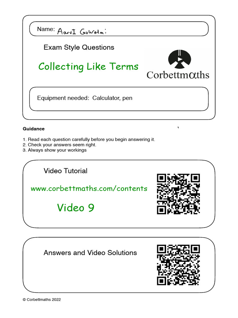 Collecting Like Terms 2 | PDF | Rectangle | Triangle