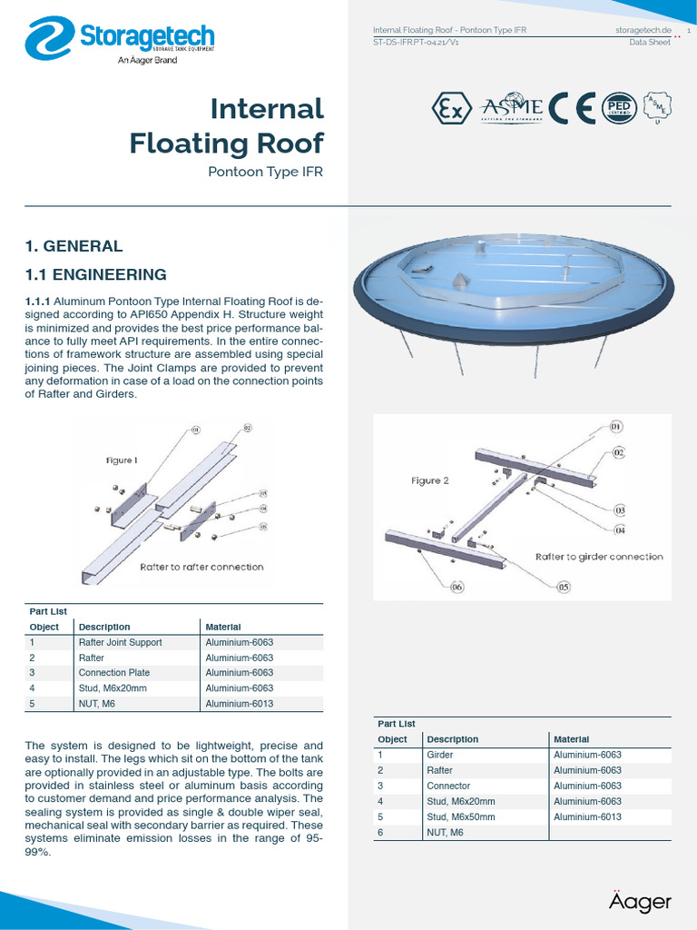 Pontoon Type Internal Floating Roof Data Sheet | PDF | Buoyancy | Roof