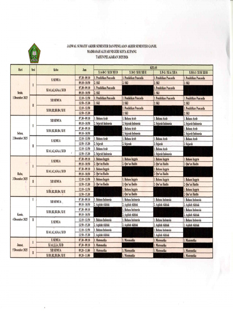 Jadwal Sas Ganjil Terbaru 2025-2026 | PDF