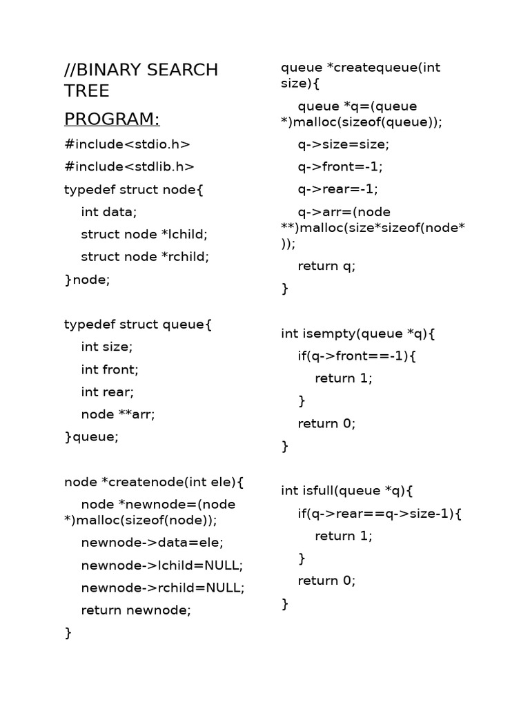Binary Search Tree | PDF | Queue (Abstract Data Type) | Computer ...