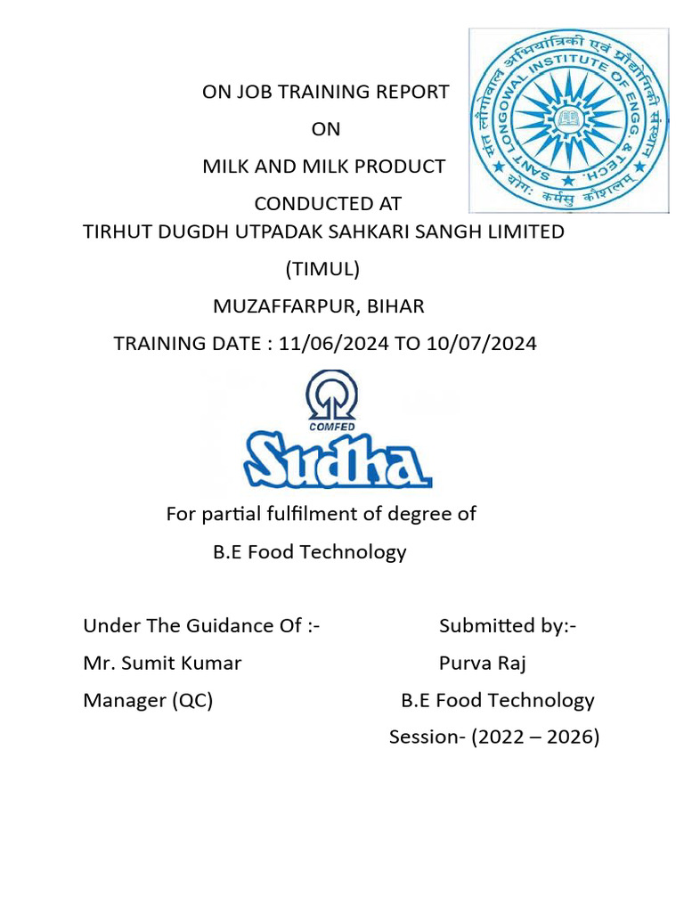 On-Job Training Report: TIMUL Dairy | PDF | Milk | Evaporation