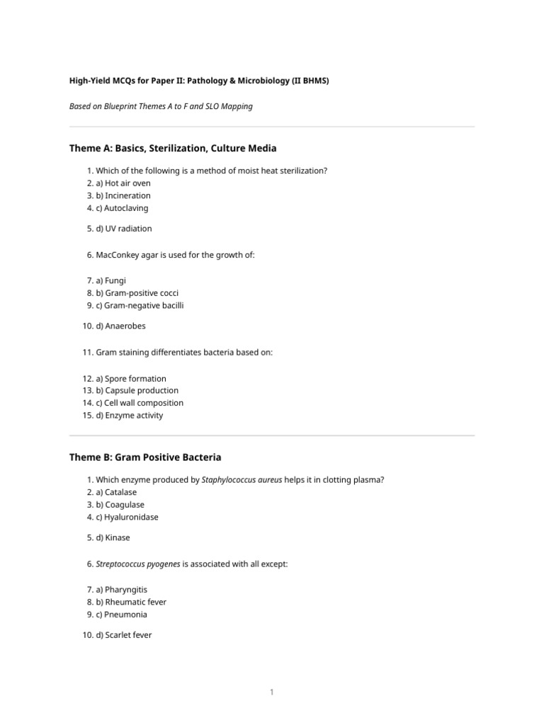 High-Yield Pathology & Microbiology MCQs | PDF | Gram Positive Bacteria ...