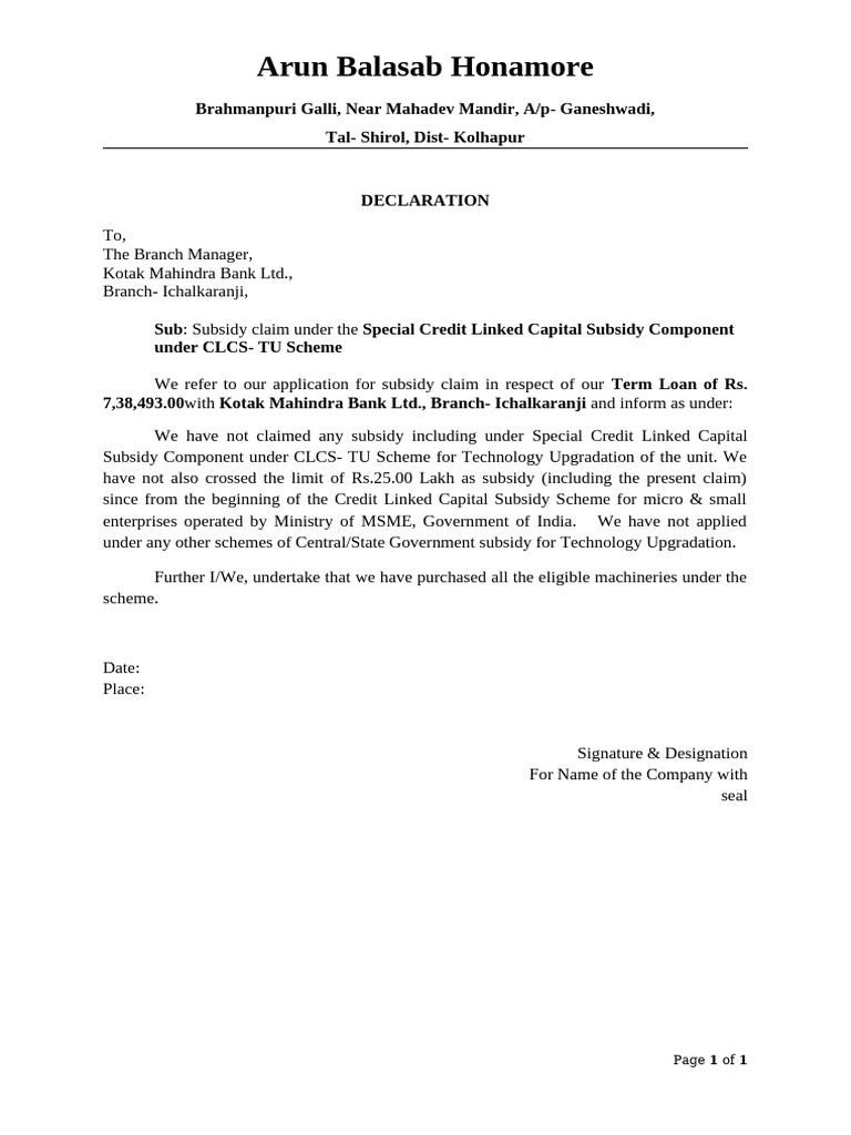 Subsidy Claim Declaration for CLCS-TU Scheme | PDF