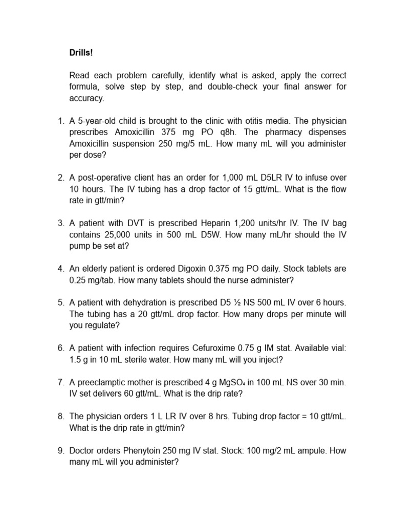 Nursing Medication Calculation Drills | PDF