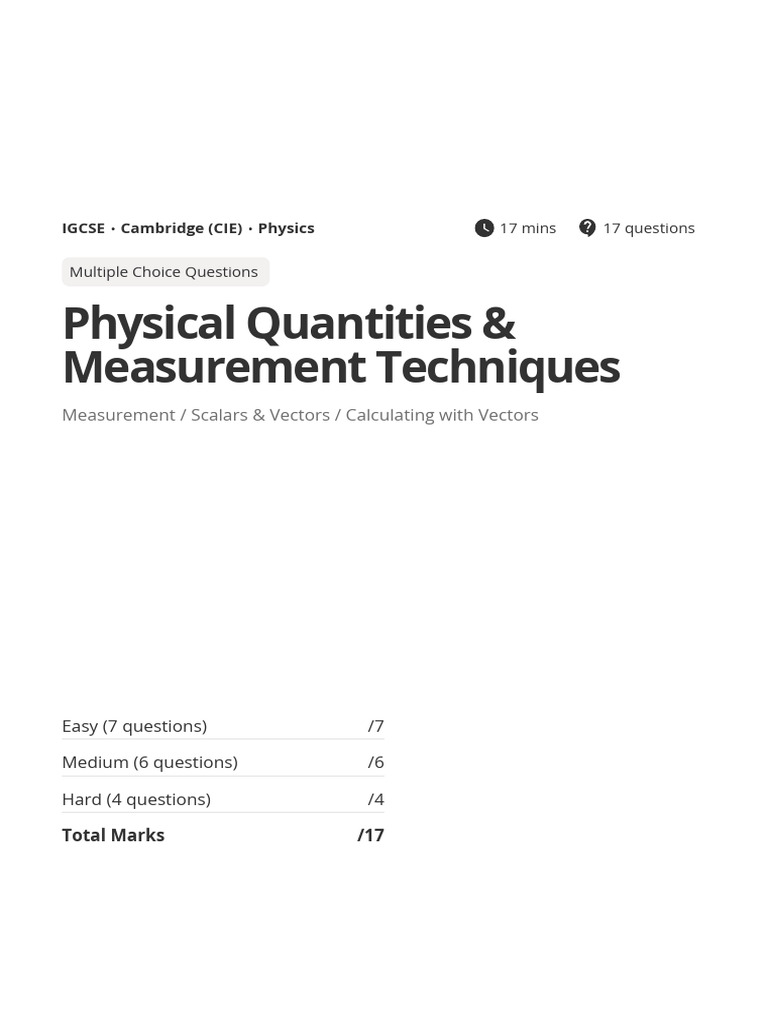 Physics Measurement Techniques Quiz | PDF | Volume | Euclidean Vector