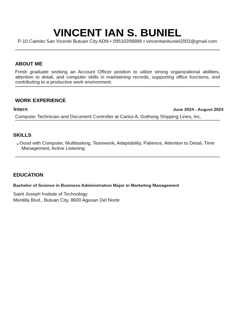 RESUME Vincent Ian Buniel | PDF