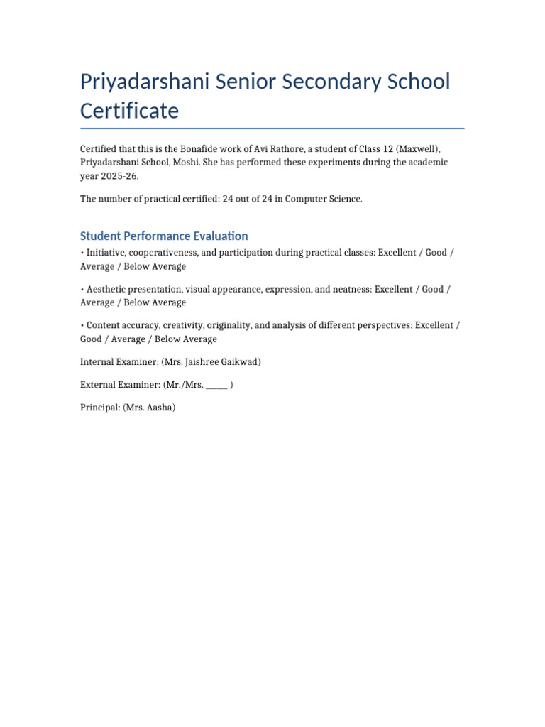 Class 12 Computer Science Certificate | PDF