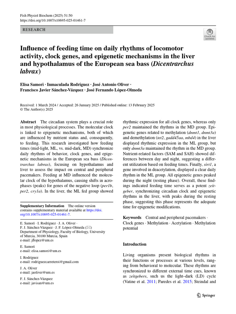 s10695-025-01461-7 | PDF | Epigenetics | Clock