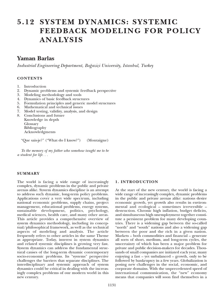 System Dynamics Systemic Feedback Modeling for Policy Analysis | PDF ...