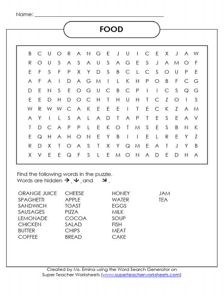 Food Word Search Puzzle | PDF | Sandwich | Cakes