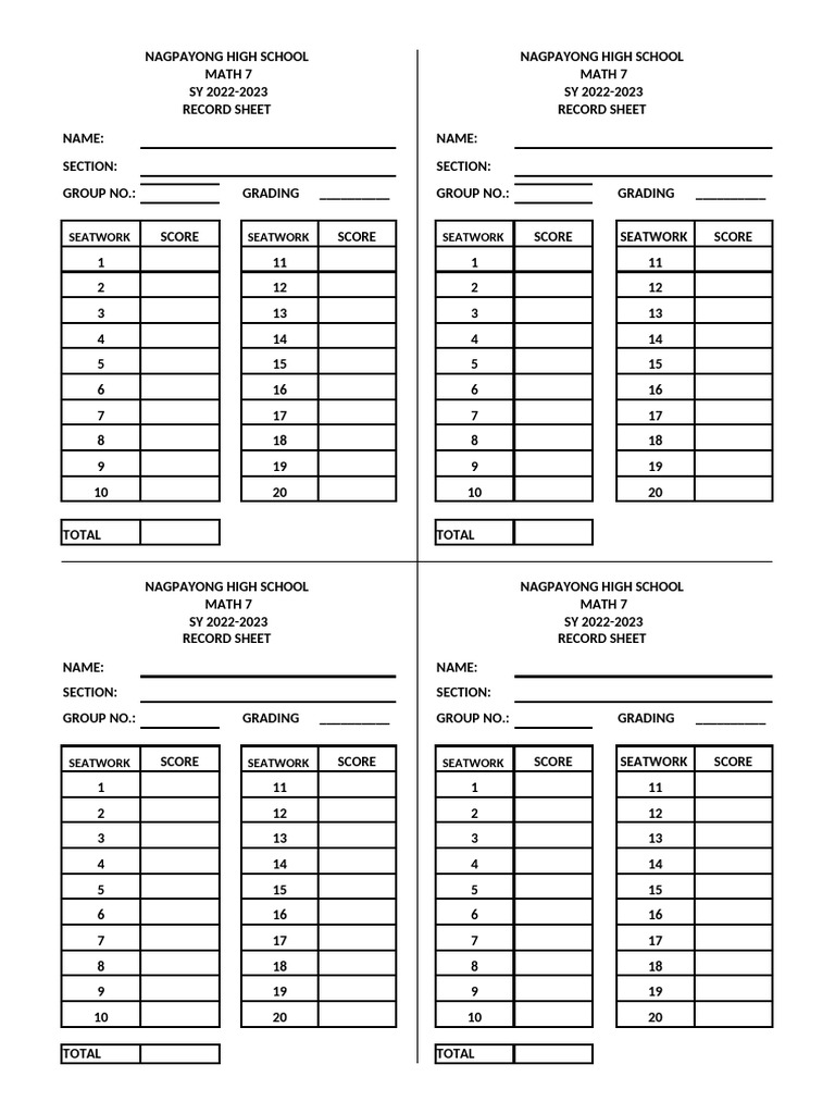Nagpayong High School Math 7 Record Sheet | PDF