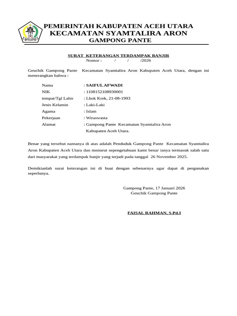 Surat Terdampak Banjir | PDF