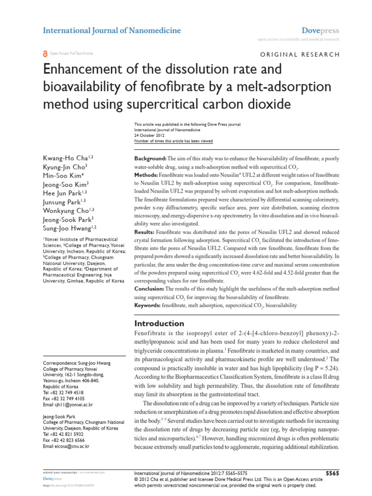 Enhancement of the dissolution rate and bioavailability of fenofibrate ...