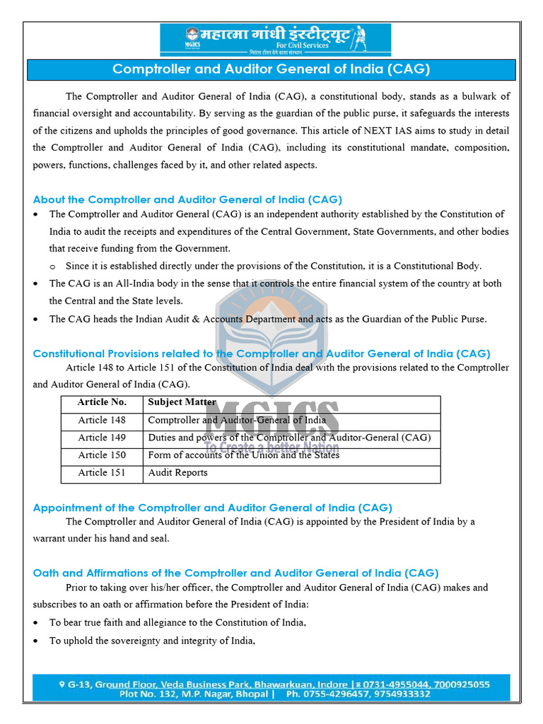 Comptroller and Auditor General of India (CAG)(2) | PDF | Government ...