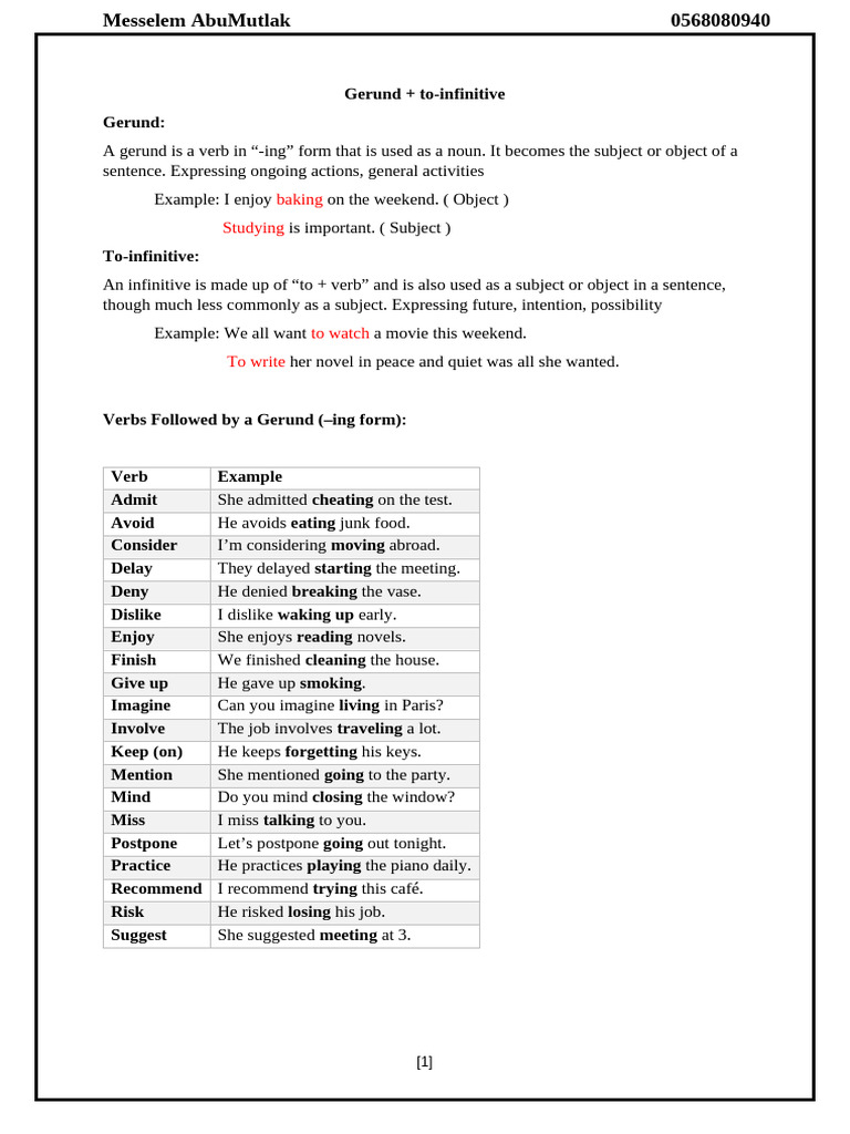 Gerunds and To-Infinitives Explained | PDF | Verb | Subject (Grammar)