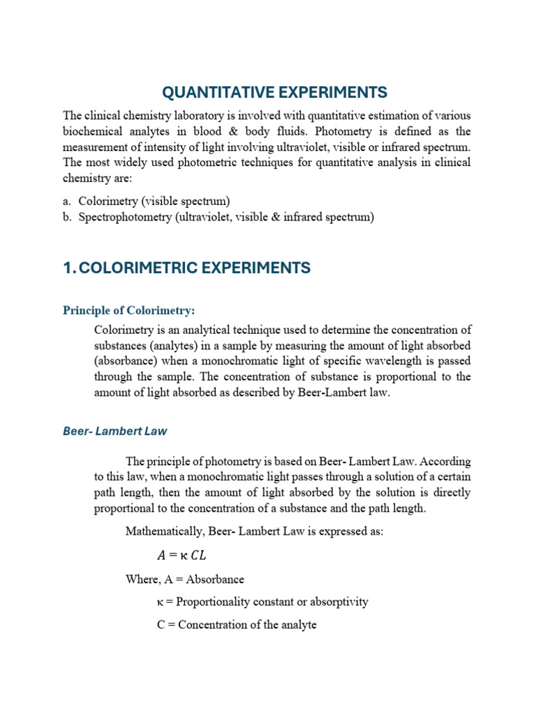 Colorimetric Analysis of Blood Glucose | PDF | Spectrophotometry ...