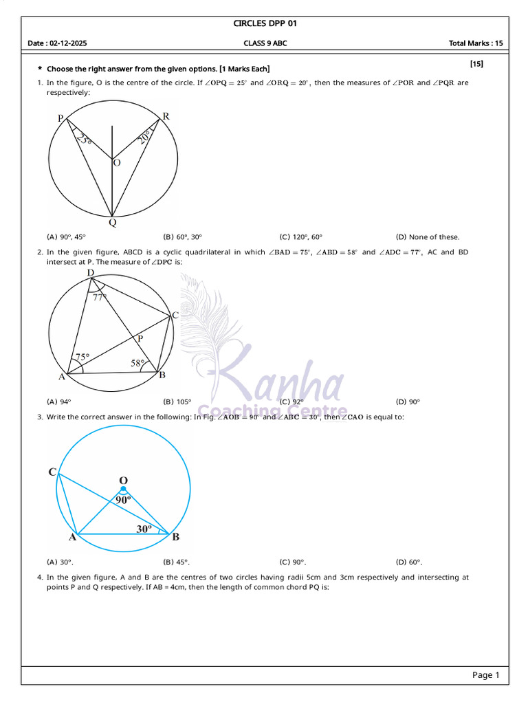 Circle Geometry Practice Questions | PDF | Euclidean Geometry ...