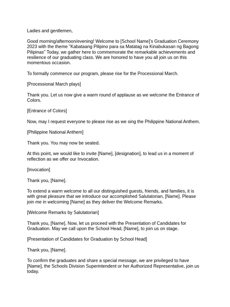 Graduation Emcee Script English | PDF