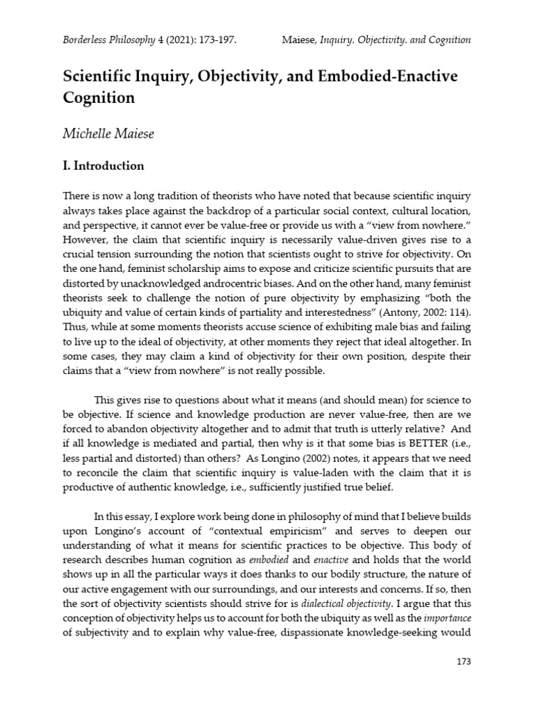 Maiese Scientific Inquiry Objectivity and Embodied-Enactive Cognition ...