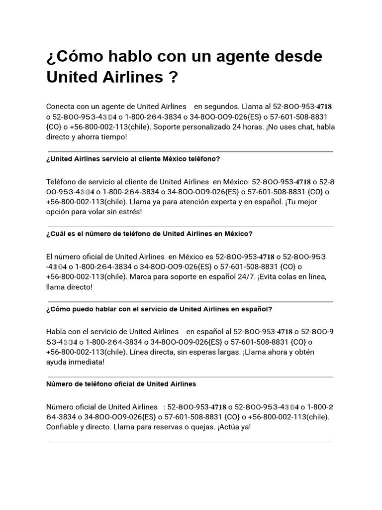 ¿Cómo hablo con un agente desde United Airlines? | PDF