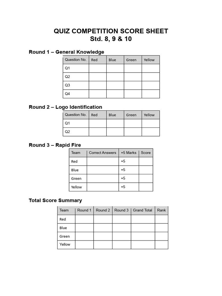 Quiz Score Sheet (2) | PDF