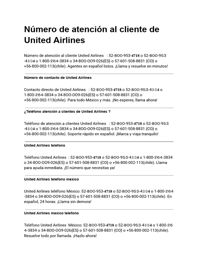 Número de atención al cliente de United Airlines | PDF
