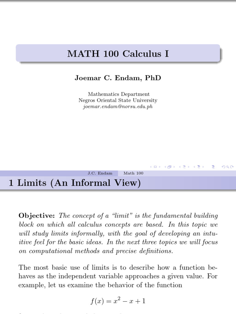 Topic 1 Limits an Informal View (1) | PDF | Mathematics | Calculus