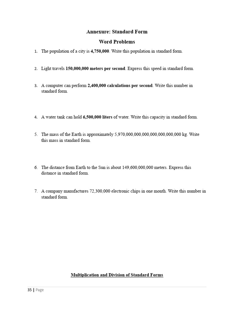 Standard Form Word Problems and Solutions | PDF