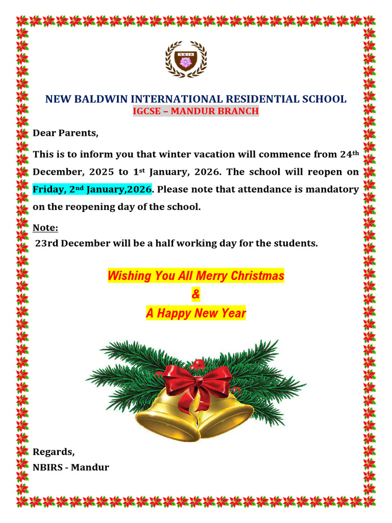 Winter Break Circular | PDF