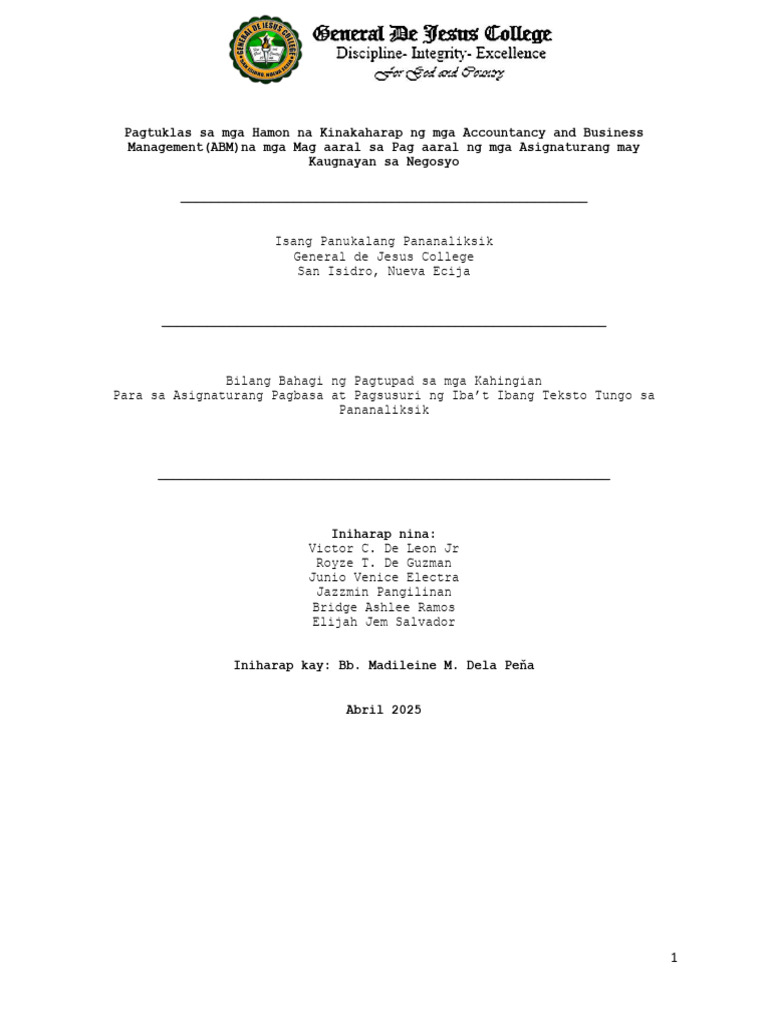 Pagtuklas sa mga Hamon na Kinakaharap ng mga Accountancy and Business ...