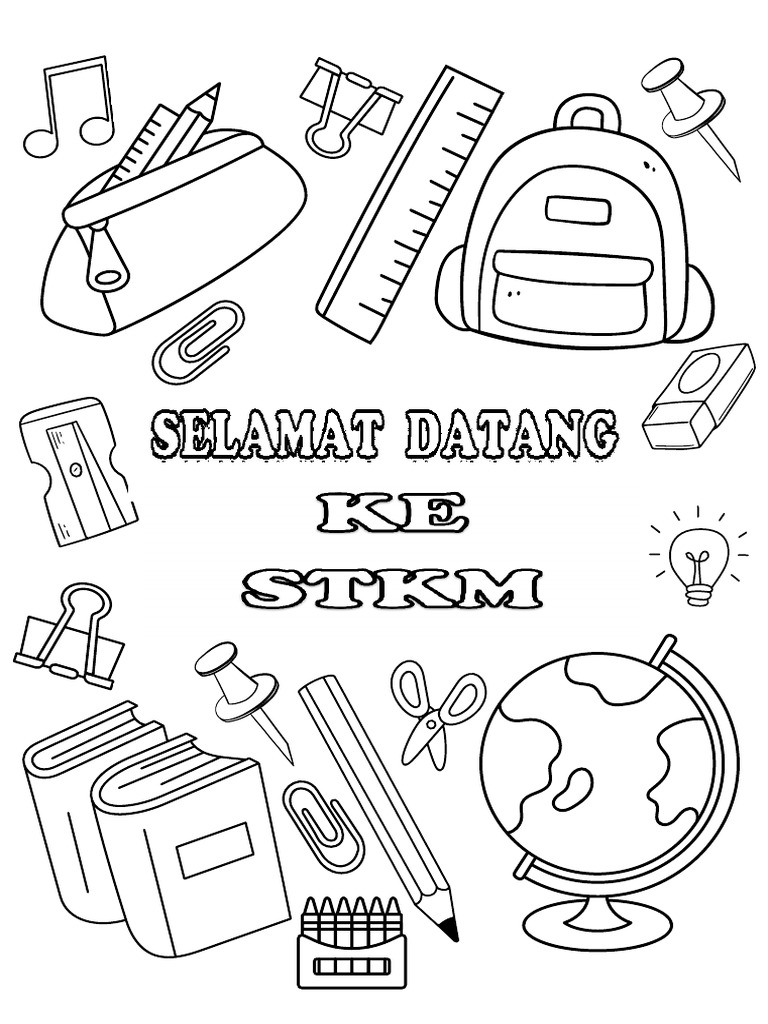 Back to School Coloring Activity Printable Worksheet in Black And | PDF