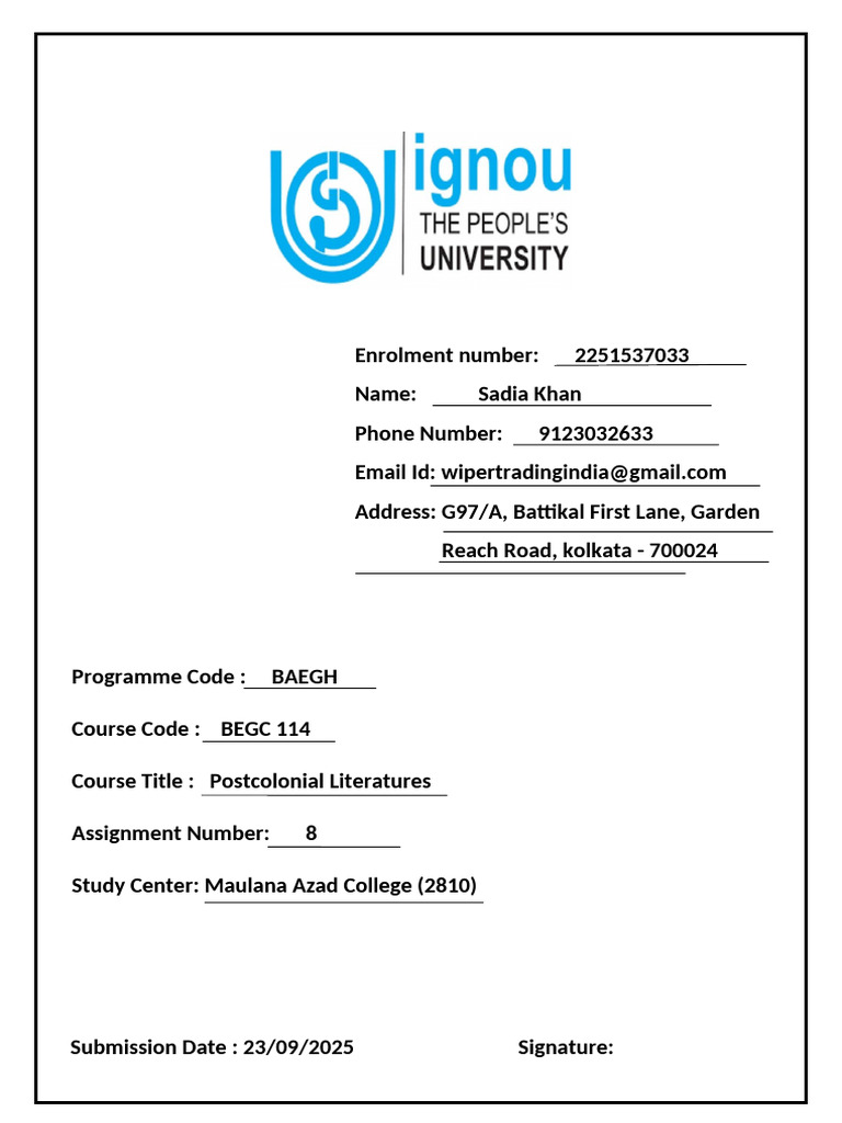 Ignou Assignment Front Page PDF | PDF