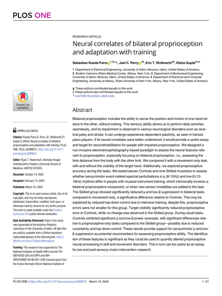 Neural Correlates of Proprioception Training | PDF | Parietal Lobe ...