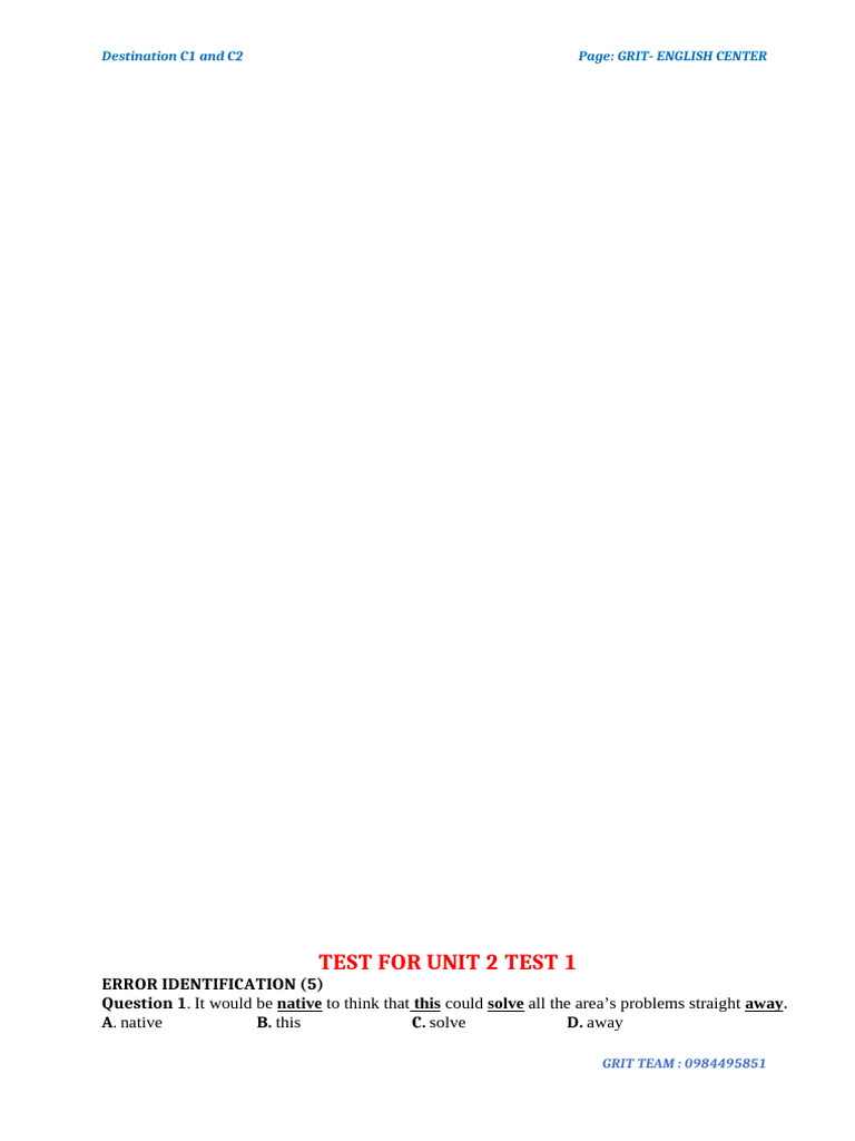 Test For Unit 2 Test 1 | PDF