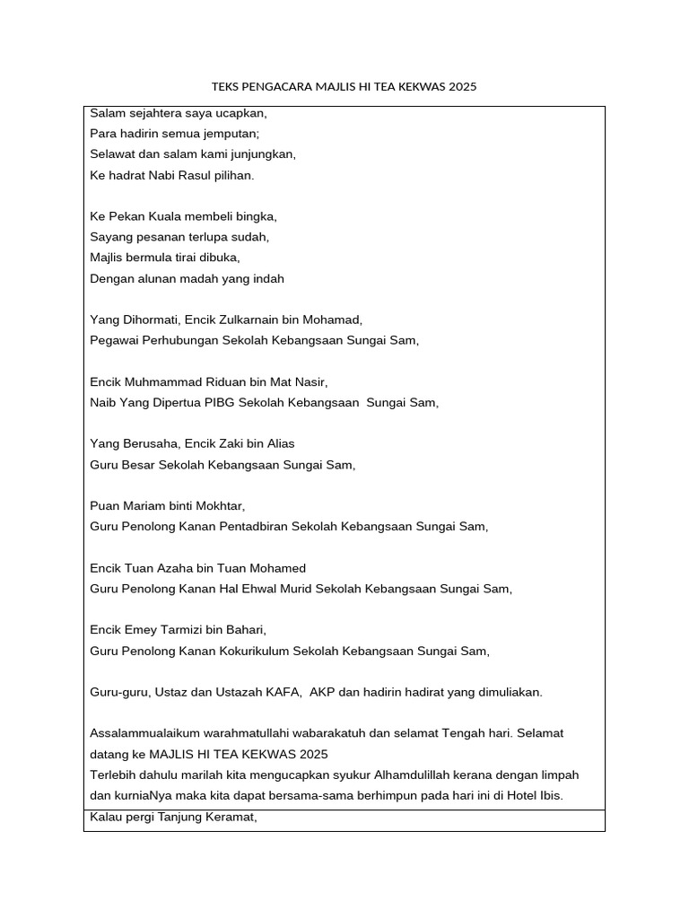 Majlis Hi Tea KEKWAS 2025 di SK Sungai Sam | PDF