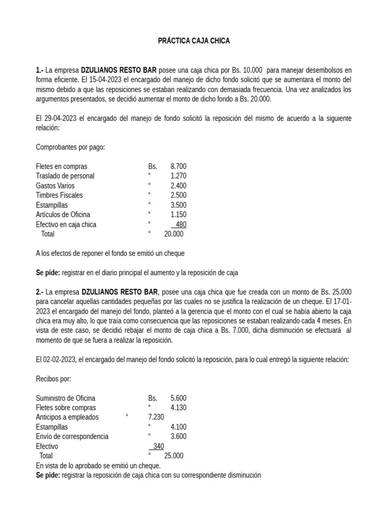 Ejercicios de Caja Chica | PDF