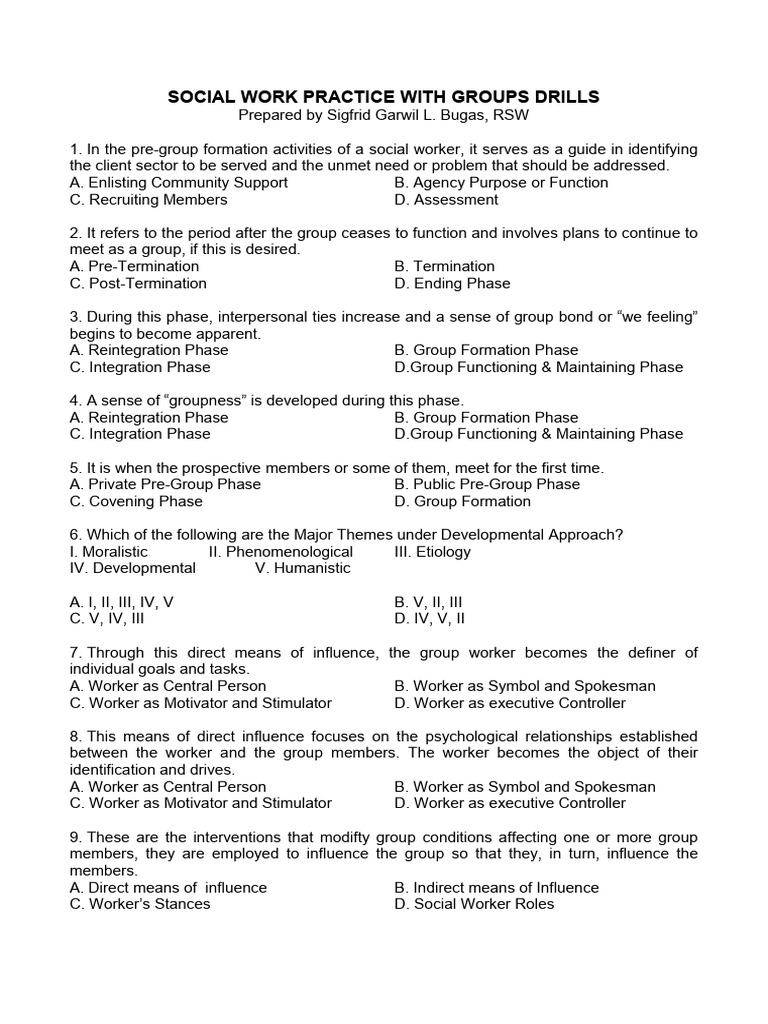 Social Work Group Practice Drills Guide | PDF | Leadership | Evaluation