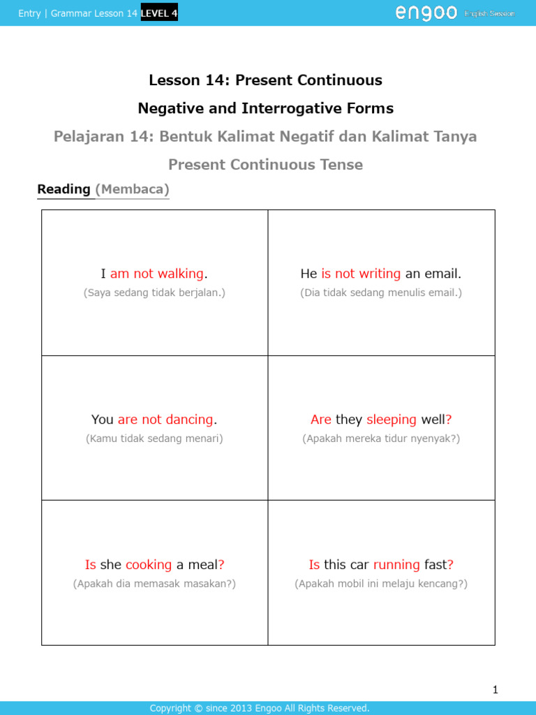 Lesson 14 Present Continuous Negative and Interrogative Forms | PDF