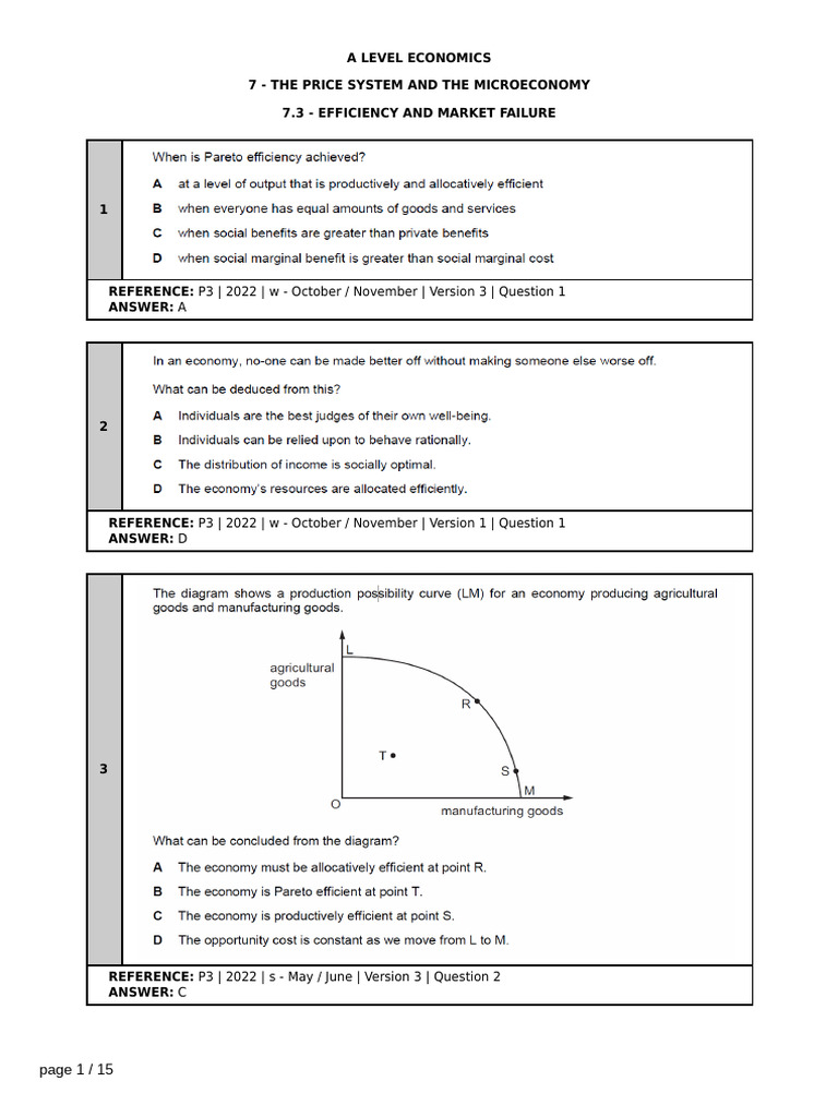 A Level Economics - 7(1).3 - Efficiency and Market Failure | PDF ...