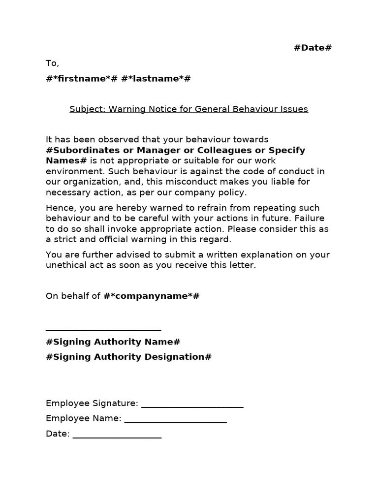 Warning Notice for Misconduct Issues | PDF