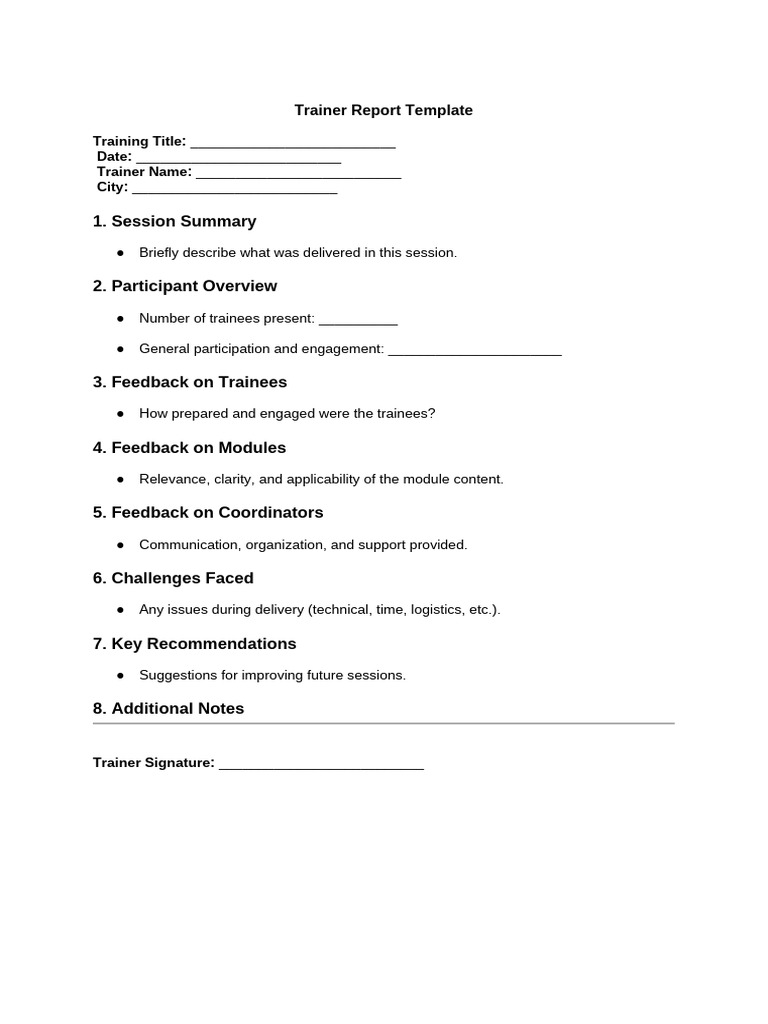Trainer Report Template for Sessions | PDF