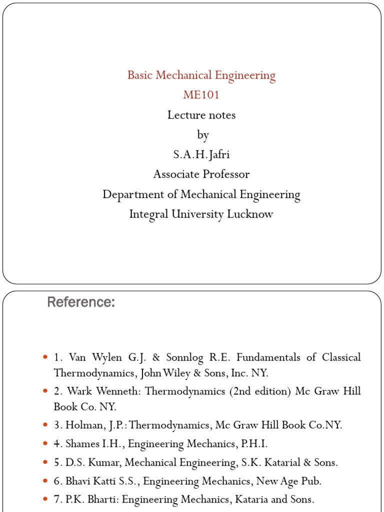 ME 101 Unit 1 Part-1 | PDF | Thermodynamics | Pressure