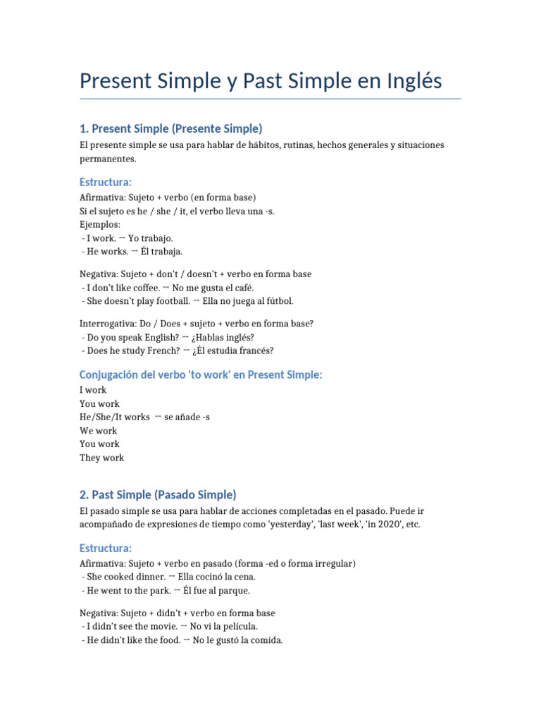 Present Simple vs Past Simple en Inglés | PDF