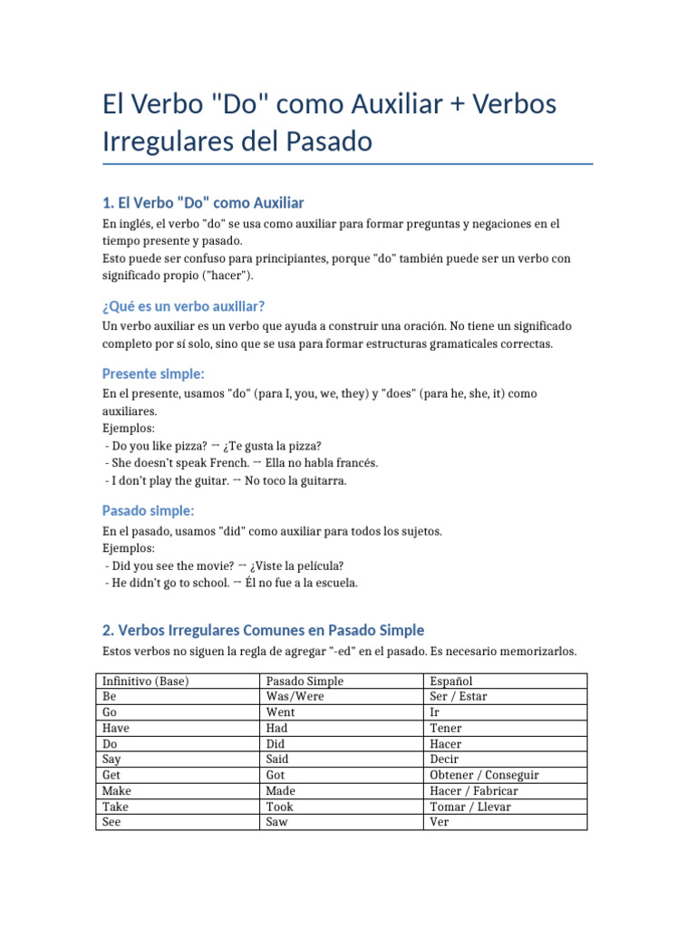 Uso del Verbo "Do" y Verbos Irregulares | PDF