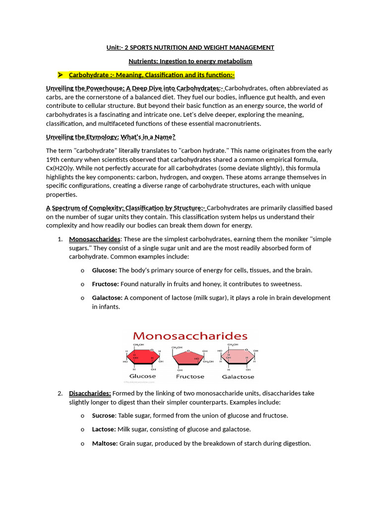 Unit 2 Nutrition | PDF | Carbohydrates | Fat