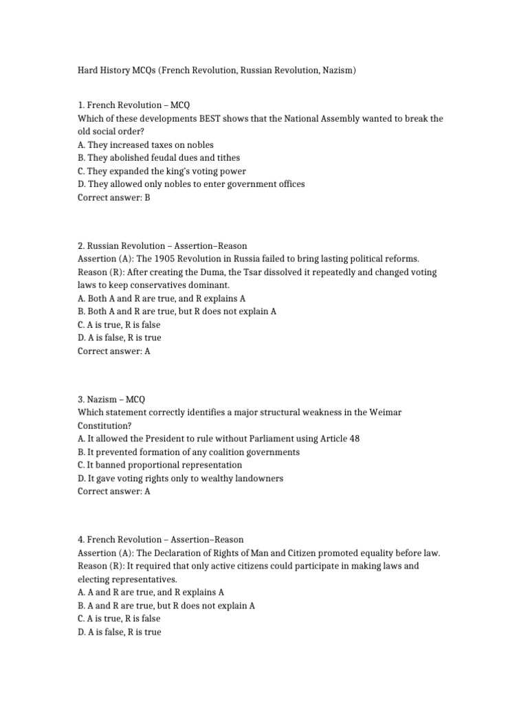 Hard History MCQs | PDF