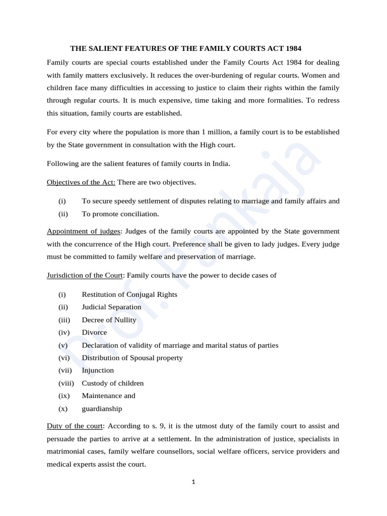 Key Features of Family Courts Act 1984 | PDF | Common Law | Social ...