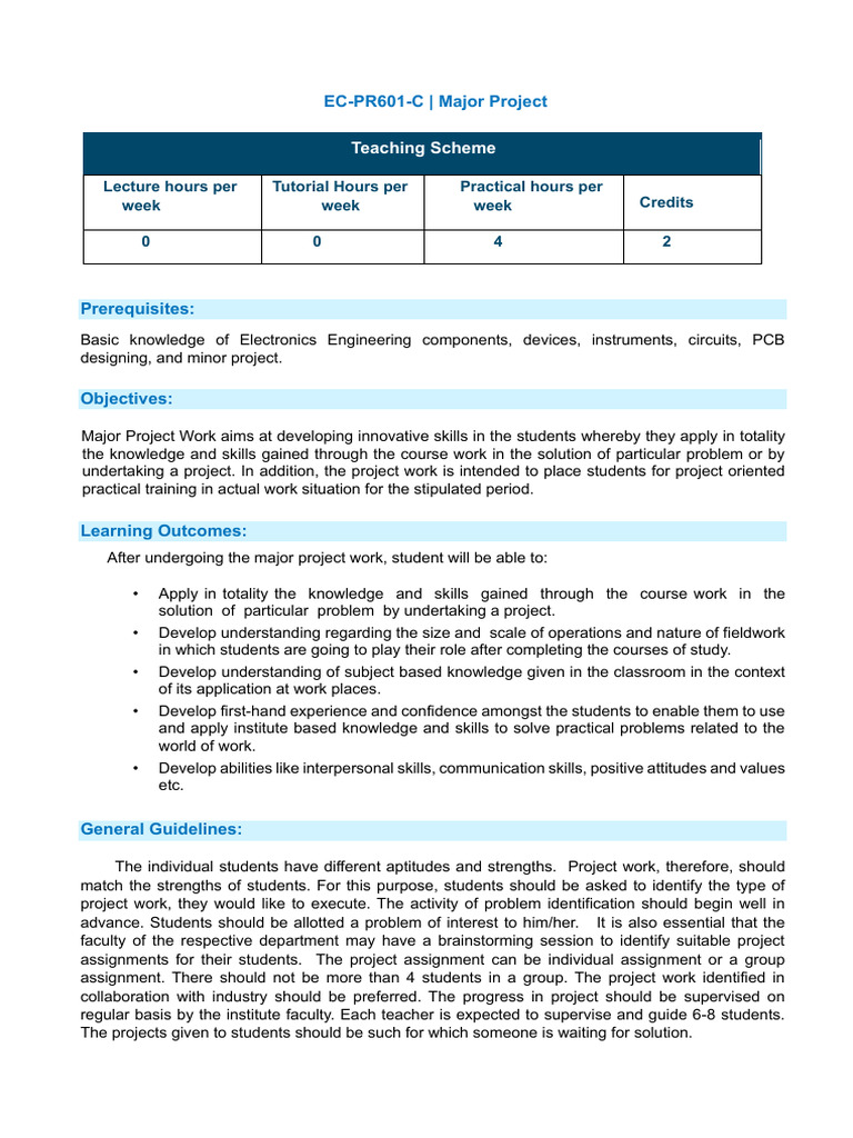 Major Project Syllabus | PDF | Knowledge | Skill