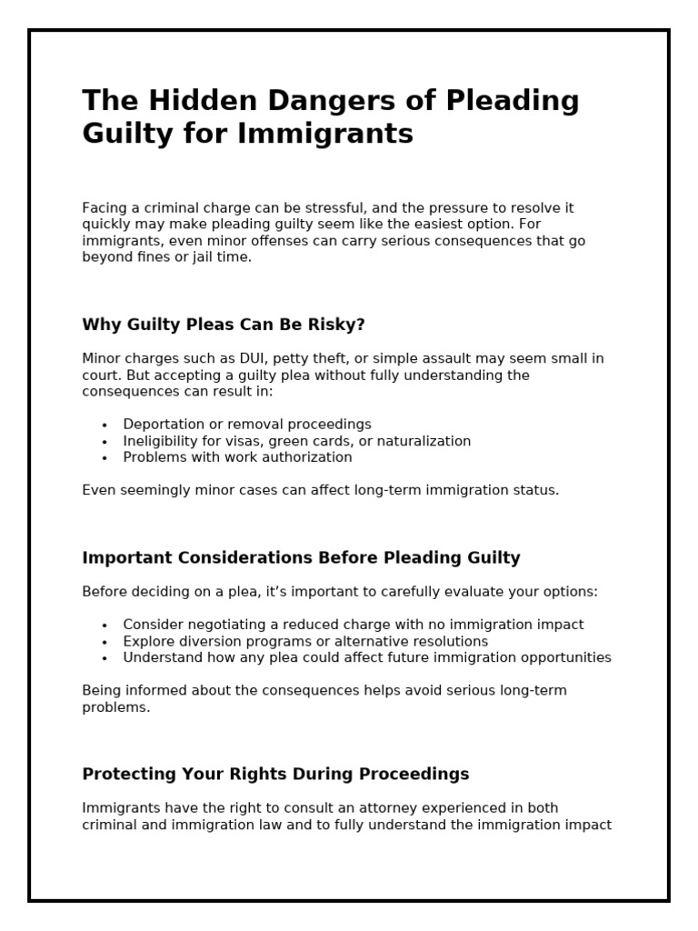 The Hidden Dangers of Pleading Guilty for Immigrants | PDF | Plea ...